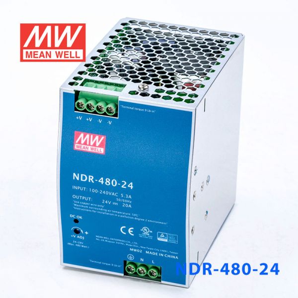 NDR-480-24 480W 24V20A单路输出明纬超薄型PFC导轨安装电源_明纬