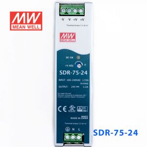 SDR-75-24 75W 24V3.2A高效率高功率因素单路输出DIN导轨安装明纬开关电源_明纬