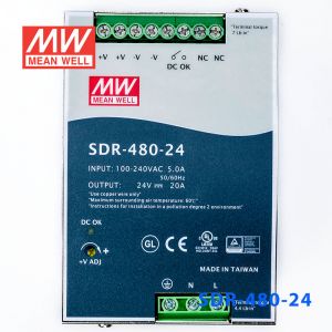 SDR-480-24 480W 24V20A 高效率高功率因素单路输出DIN导轨安装明纬开关电源_明纬